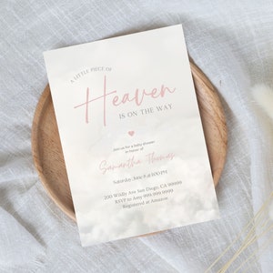 Editable Heaven Invite, Canva Template, Digital Download, Clouds ...