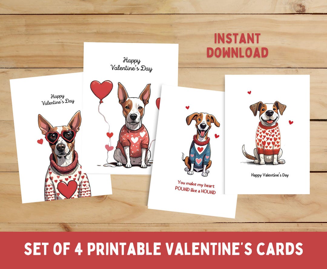 Valentine's Printable Cards, Dog Lover Cards, Instant Download ...