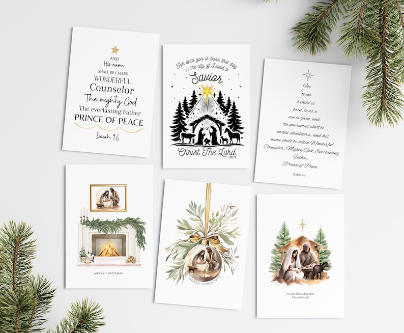 Set of 6 Printable Christian Christmas Cards, Christian Card Bundle ...
