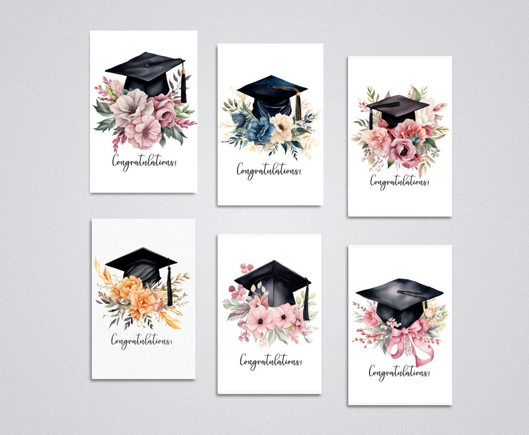 Printable Floral Graduation Cards, Set of 6 Floral Graduation Cards ...