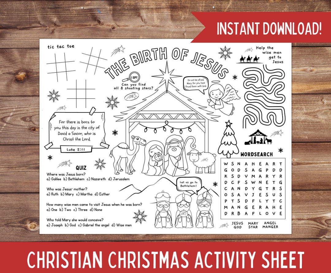 Christian Christmas Activity Sheet, Instant Download, Pdf Download ...