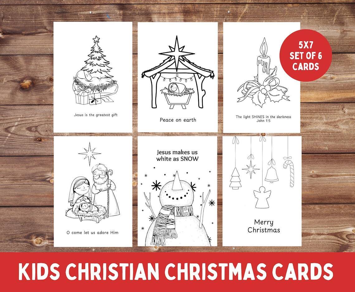 Set of 6 Printable Christian Christmas Cards, Kids Cards, Christian ...