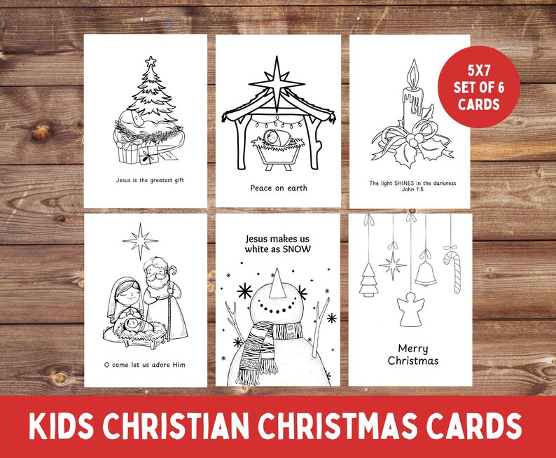 Set of 6 Printable Christian Christmas Cards, Kids Cards, Christian ...