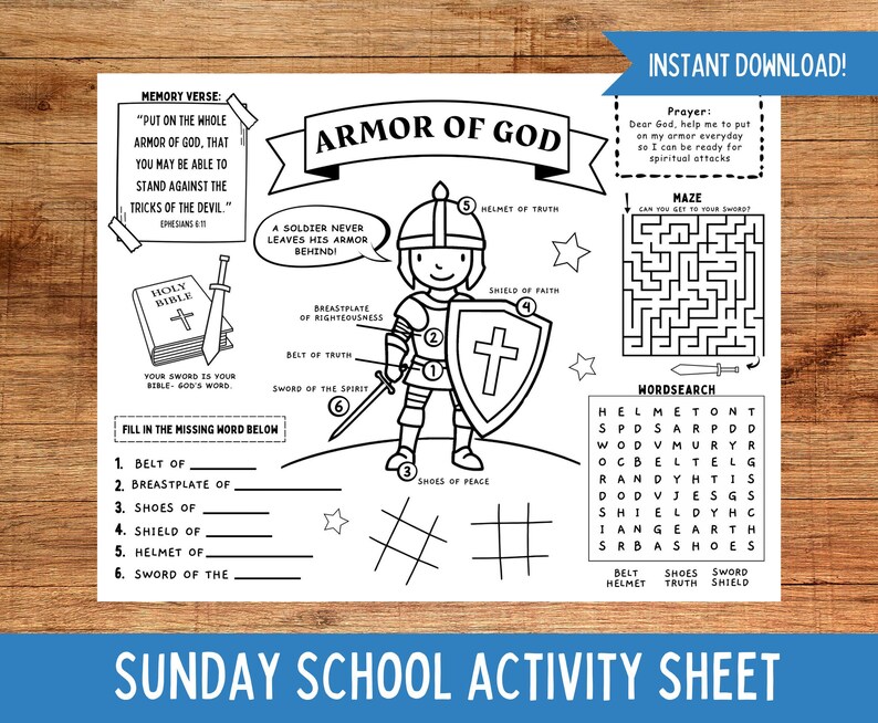 Sunday School Activity Sheet, Armor of God Activity, Instant Download ...
