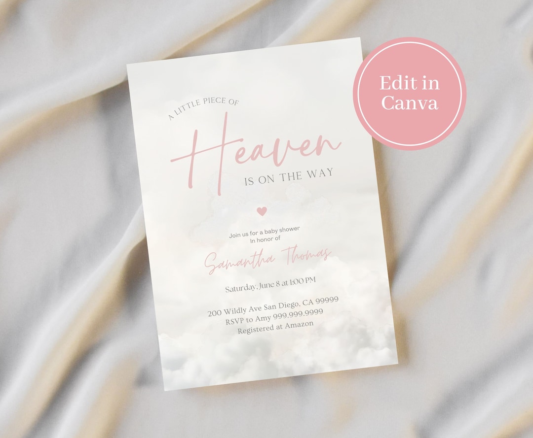 Editable Heaven Invite, Canva Template, Digital Download, Clouds ...