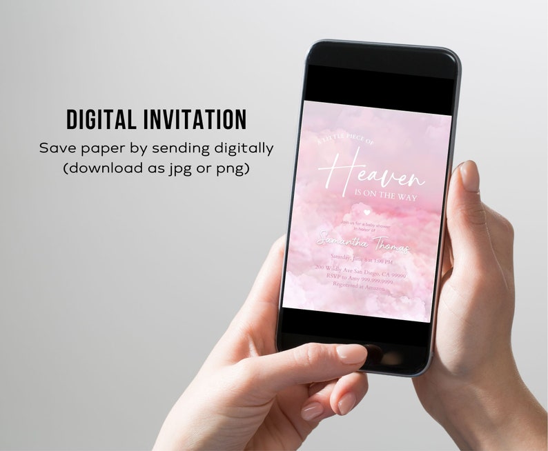 Editable Heaven Invite, Canva Template, Digital Download, Clouds ...