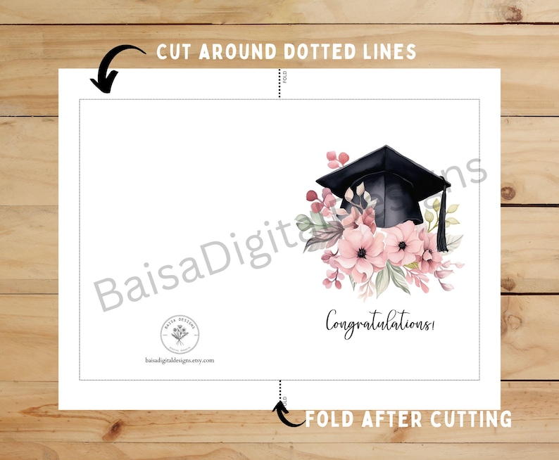 Printable Floral Graduation Cards, Set of 6 Floral Graduation Cards ...