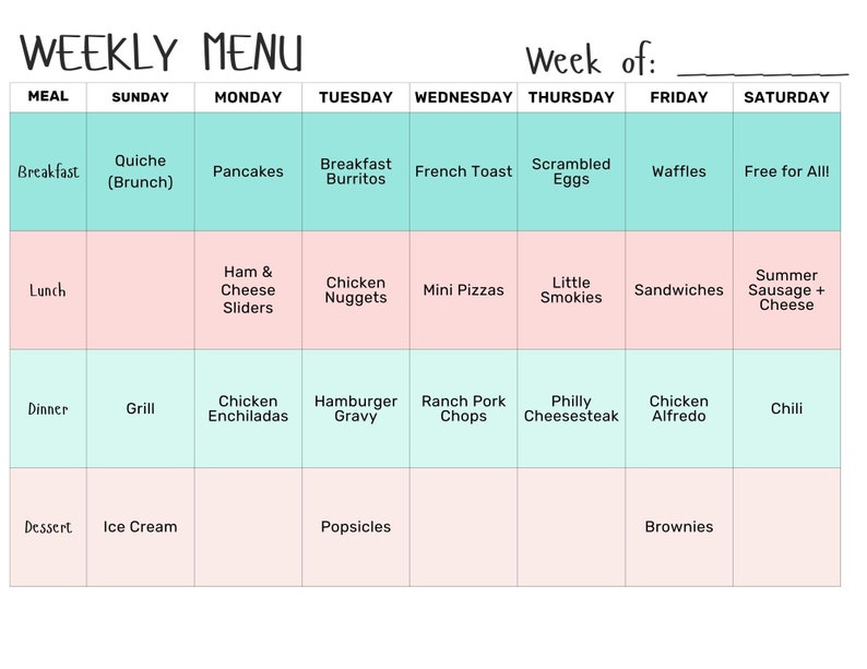 Weekly Menu Planner - Etsy