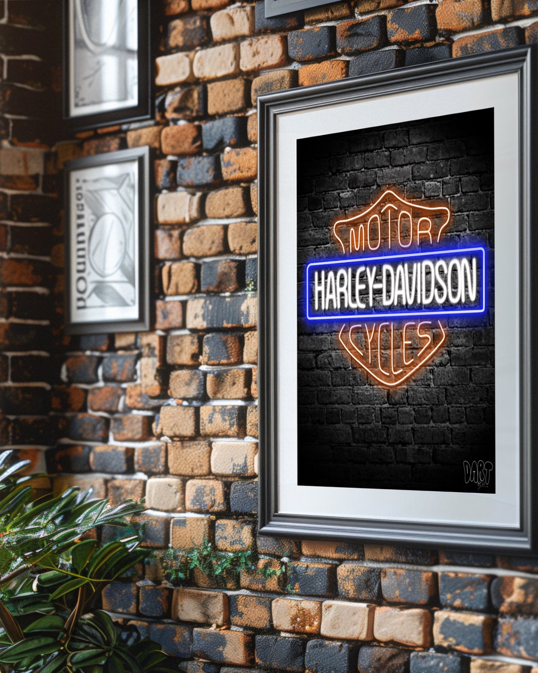 Neon Sign Style Harley Davidson Digital Art Print, Neon Art, Motorcycle ...