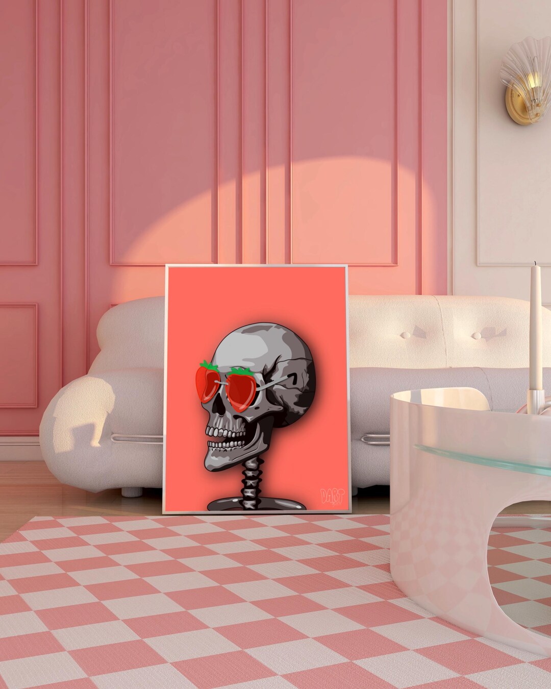 Pink Strawberry Glasses Skeleton, Digital Downloadable Art, Pink Funny ...