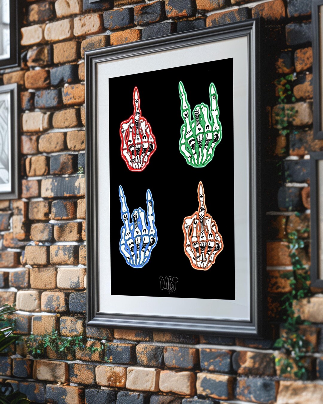 Tattooed Neon Skeleton Hand Digital Art Print, Downloadable Modern Wall ...