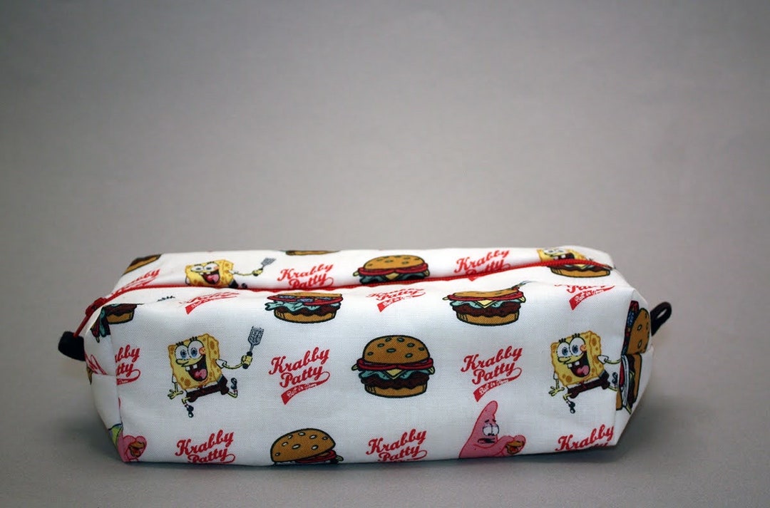 Boxy Makeup Bag- Spongebob Krabby Patty in White Print Zipper- Pencil ...