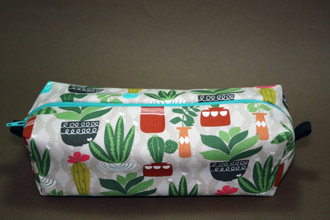 Boxy Makeup Bag - Small Succulents and Cacti Print Zipper - Pencil ...