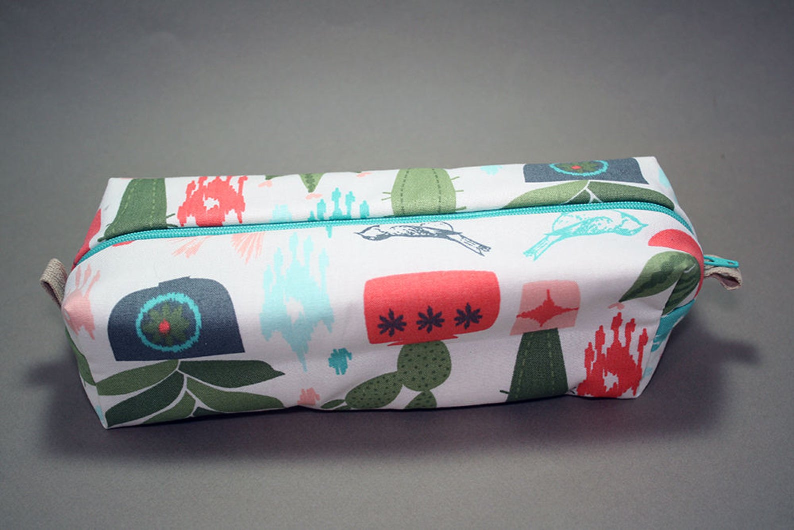 Boxy Makeup Bag - Desert Cactus Succulent and Bird Print Zipper ...