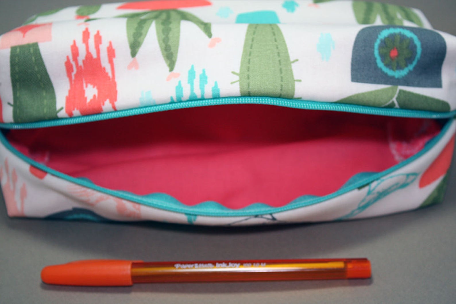Boxy Makeup Bag - Desert Cactus Succulent and Bird Print Zipper ...