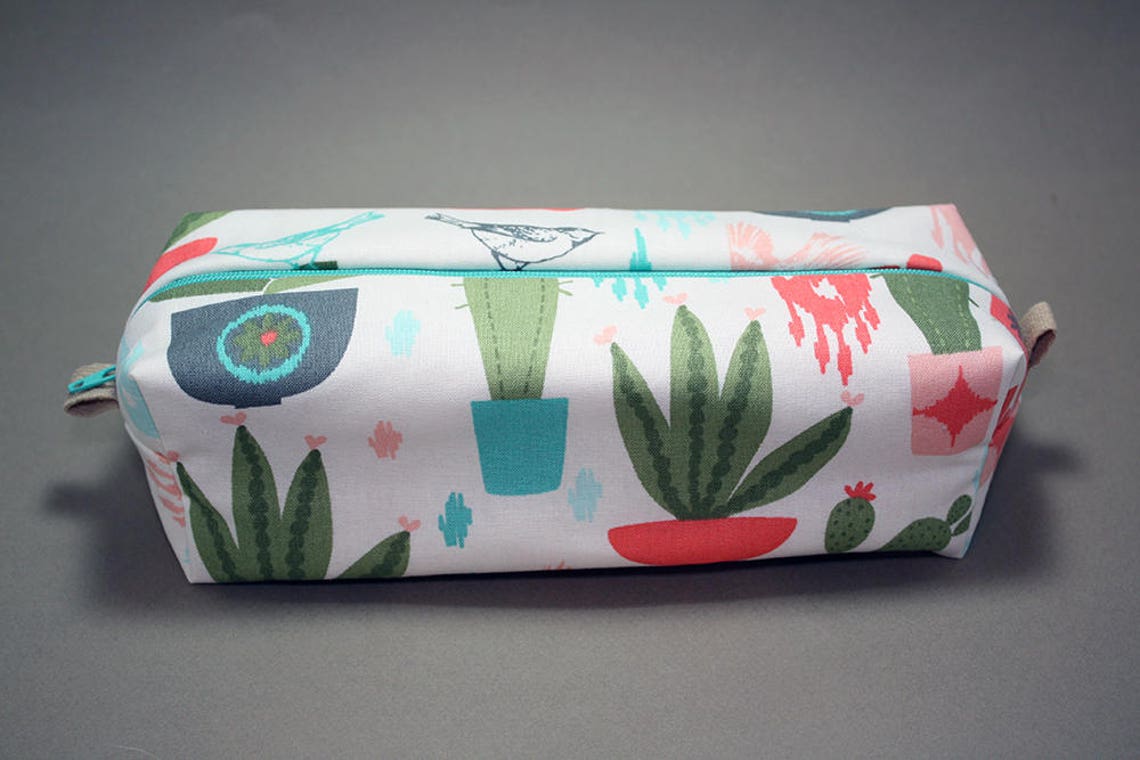 Boxy Makeup Bag - Desert Cactus Succulent and Bird Print Zipper ...
