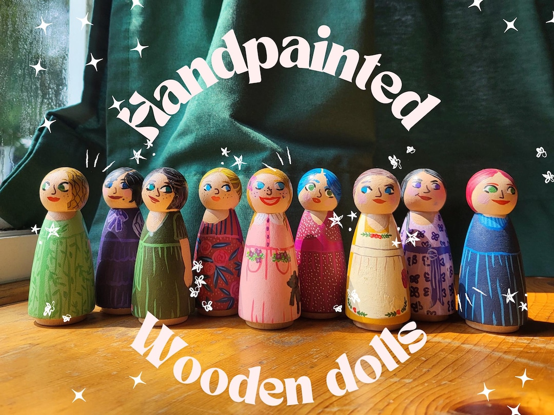 Handpainted Peg Dolls*handmade Wooden Dolls*unique Dolls*floral Pattern ...