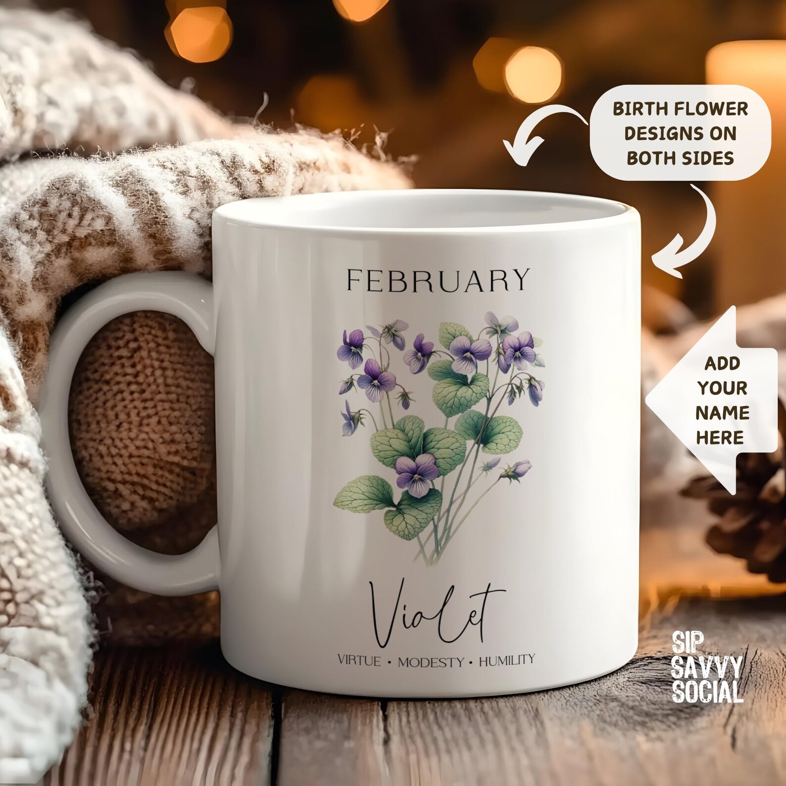 Personalized Birth Flower Mug, Custom Gift for Her, Birthday Gift ...