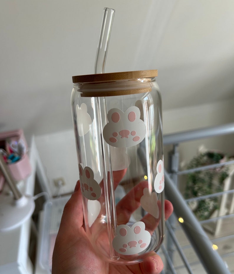 Glass Mug With Rabbit Straw, Rabbit, Rabbits, Cute Rabbit, Gift, Deco ...