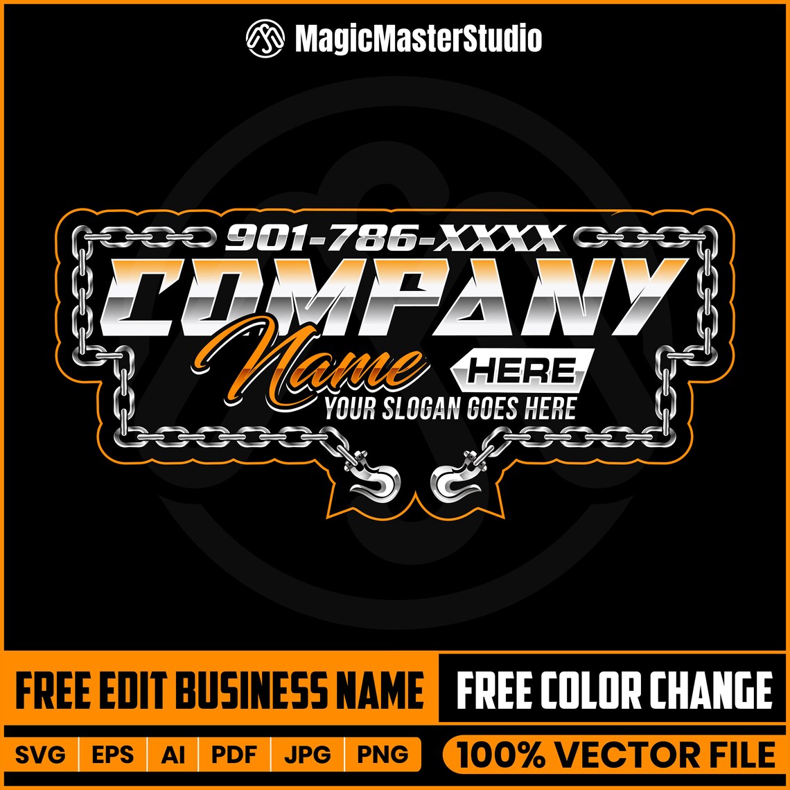 Towing Truck Logo Design, Towing Chain SVG, Towing Logo Template, Tow ...