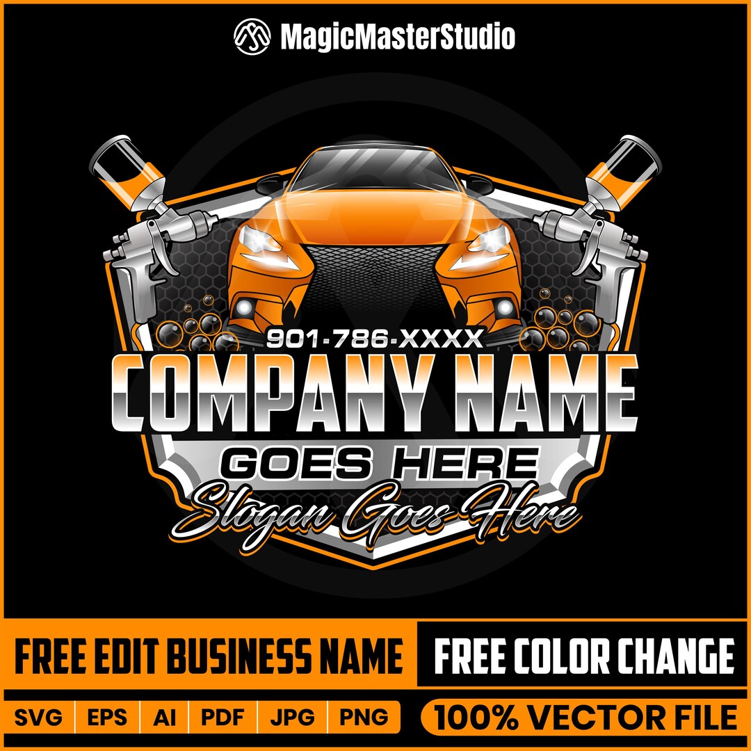 Car Painting Logo With Spray Gun, Car Wash Business Logo, Auto ...