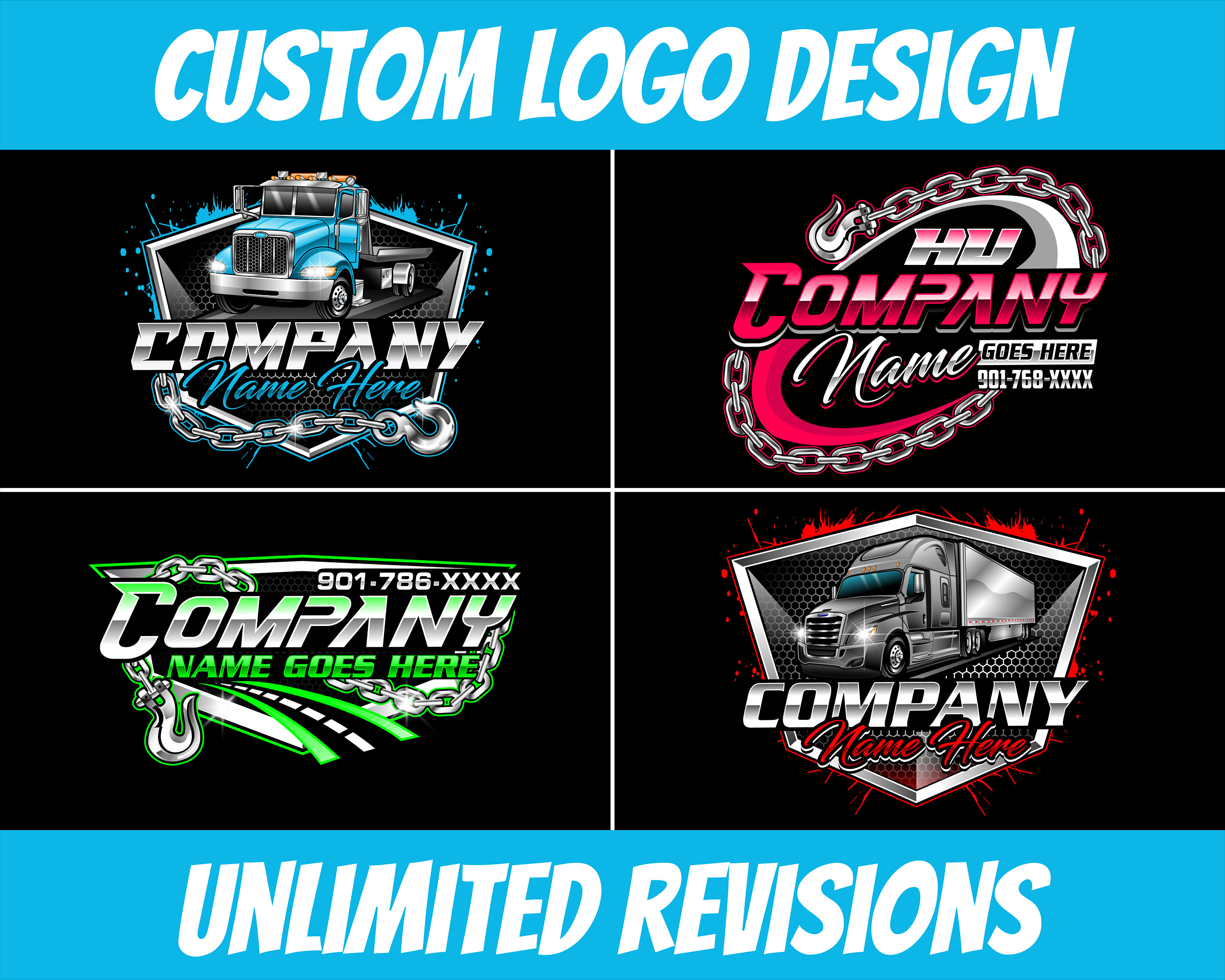 Custom Trucking Transport Hotshot Logistics Transportation Towing Chain ...