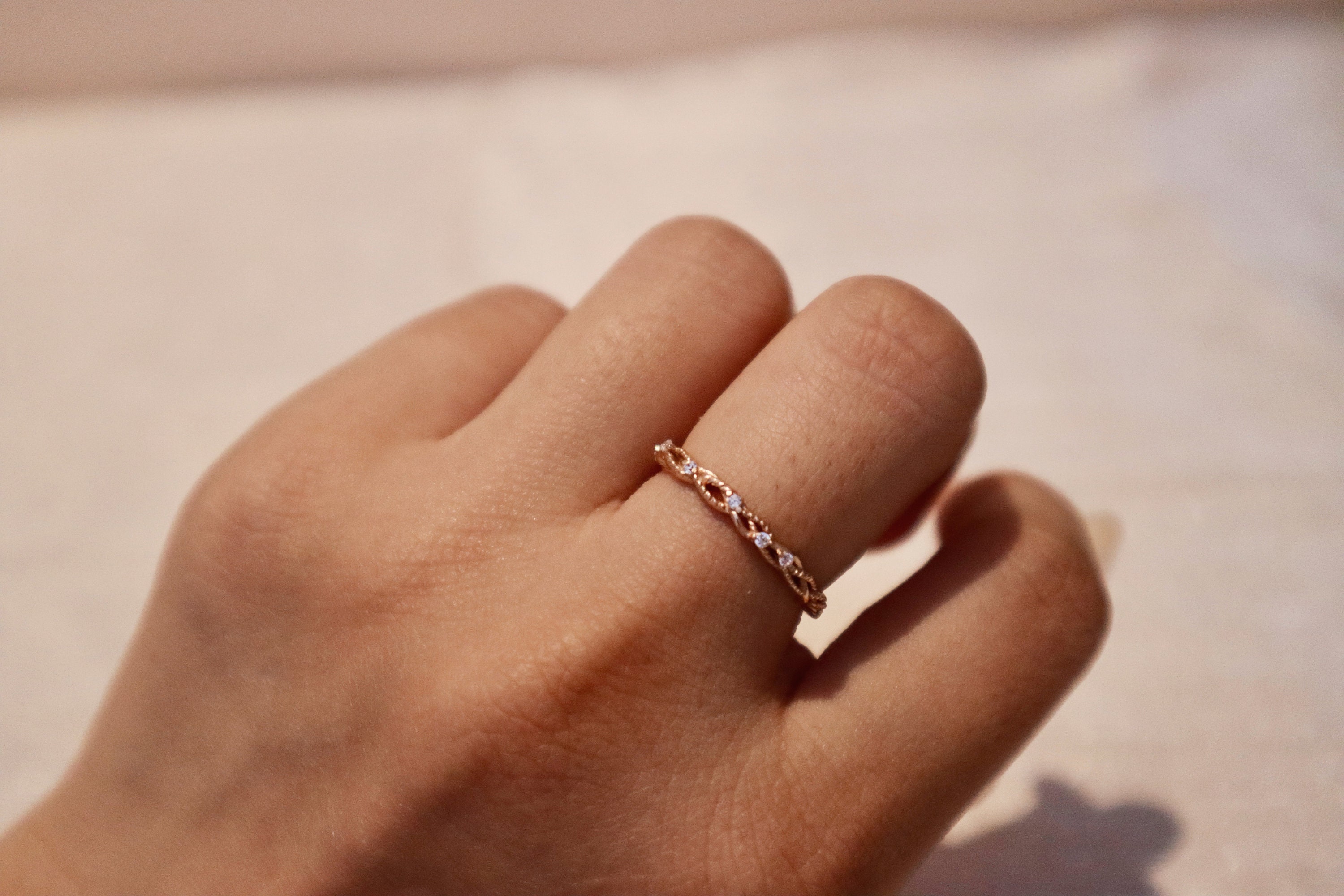 Rose Gold Braid Stackable 14K Solid Gold Plated 925 Sterling Silver CZ Ring, Gift for Her ...