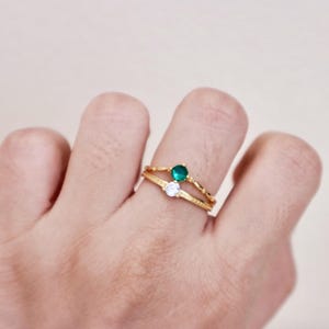 Double Band Diamond Emerald 24K Gold Plated 925 Sterling Silver CZ ...