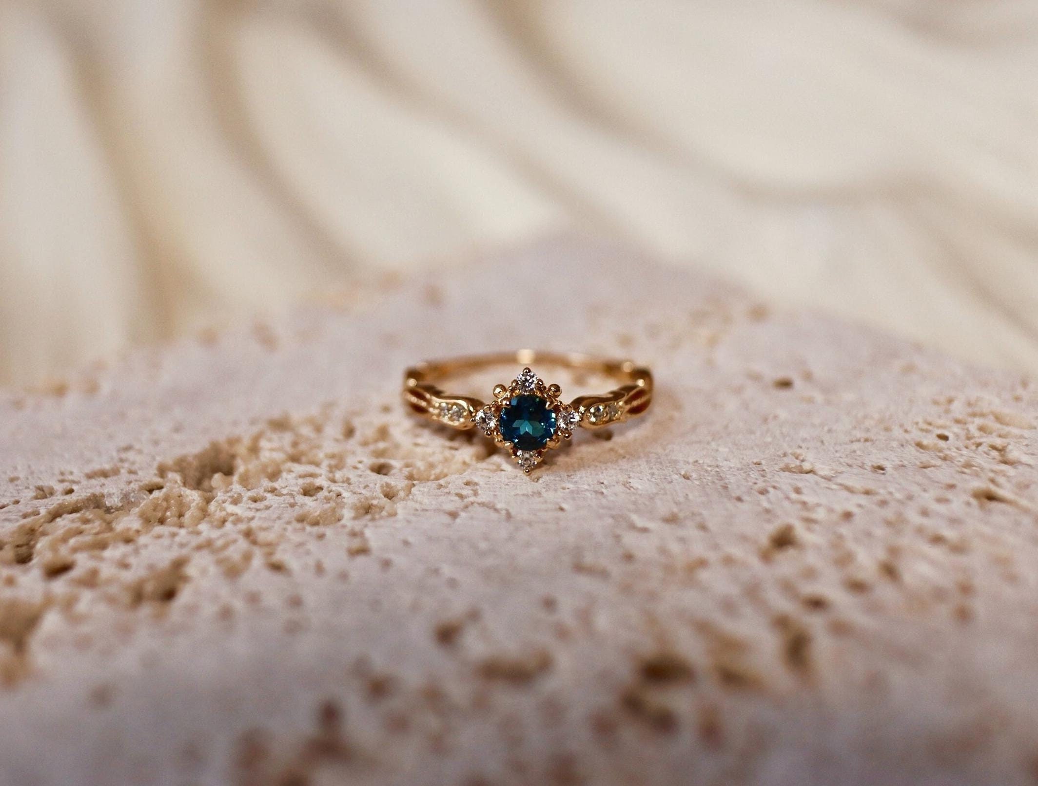 Blue Stone Gold Ring Etsy