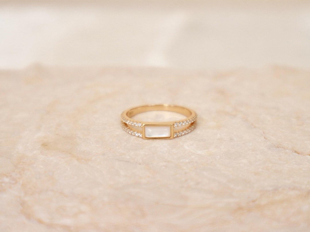 Rectangular Mother of Pearl Diamond Paved Doule Strand 14K Gold Plated ...