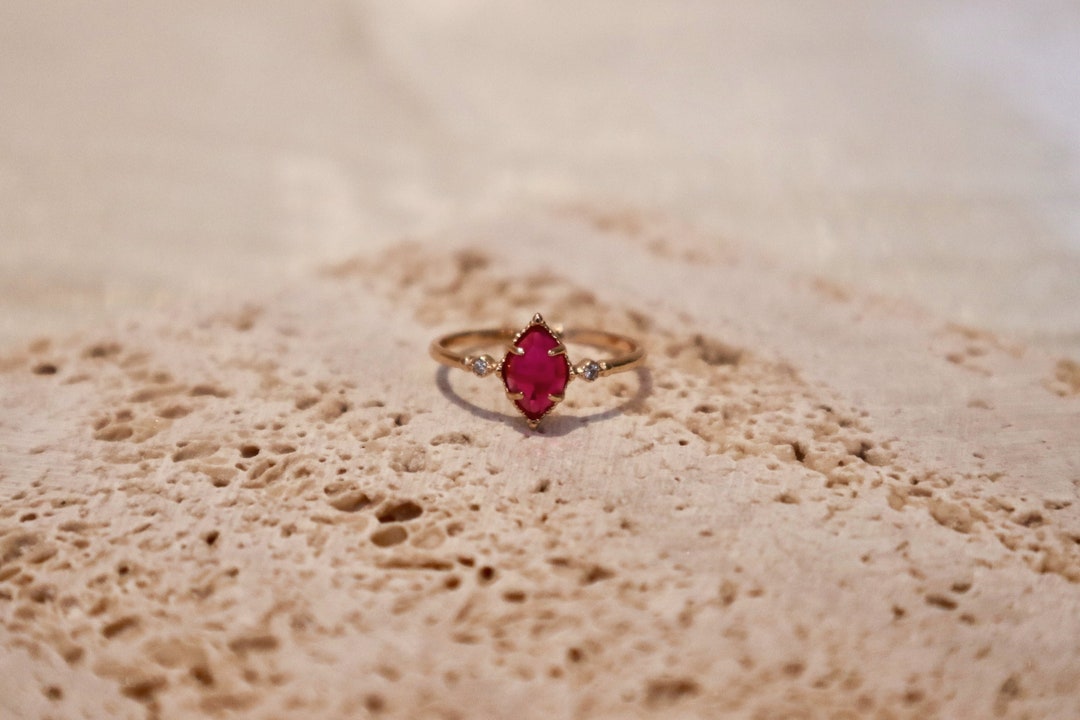 Vintage Style Ruby Marquise Cut 14K Gold Plated Sterling Silver Ring ...