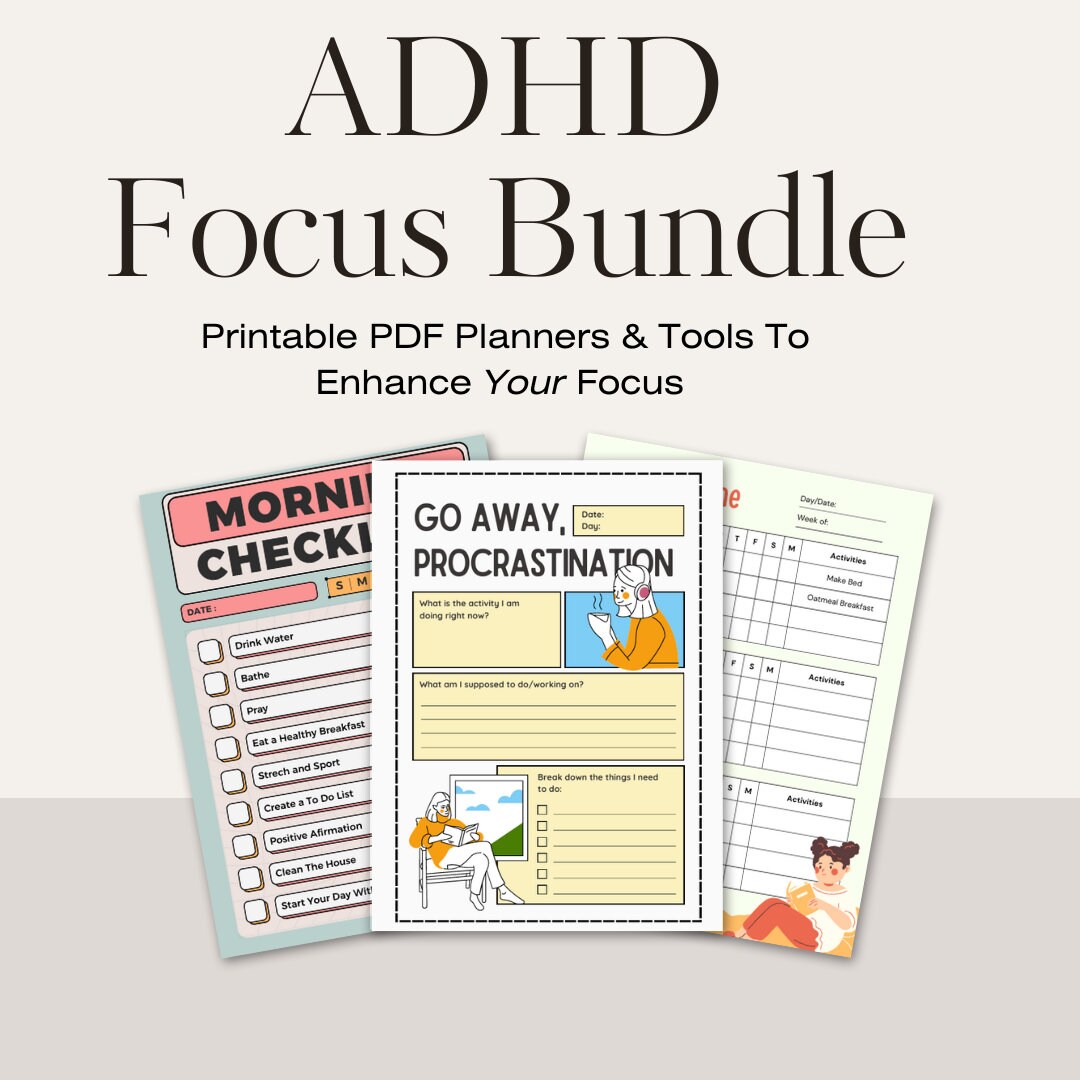 Your ADHD Focus Bundle Printable PDF Planners & Tools to Enhance Focus ...