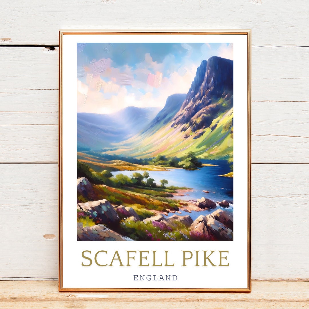 Vintage Travel Poster of Scafell Pike, England Three Peaks Challenge ...