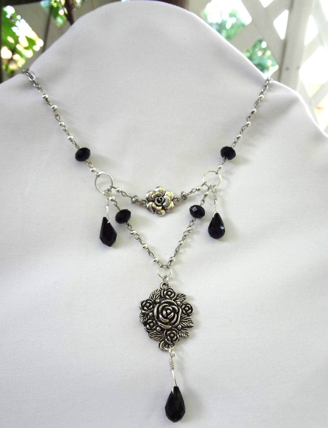 Black Teardrop Steel Rose Choker Necklace, Medieval Style, Stainless ...
