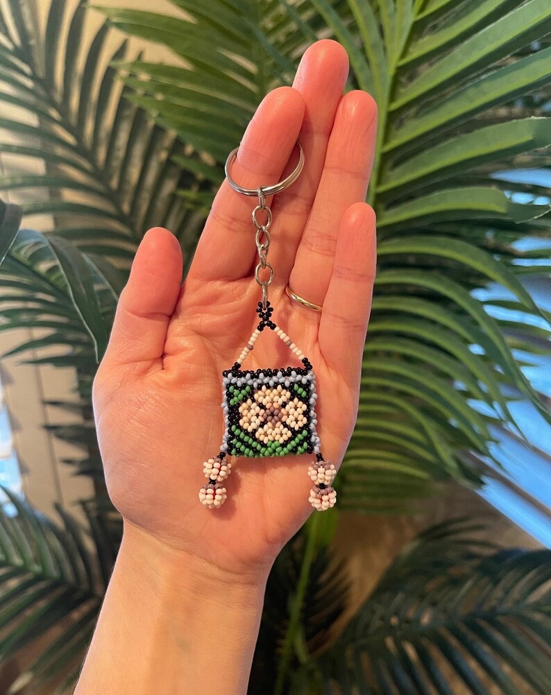 Huichol Keychain, Handmade Keychain, Huichol Mini Purse Keychain, Purse ...