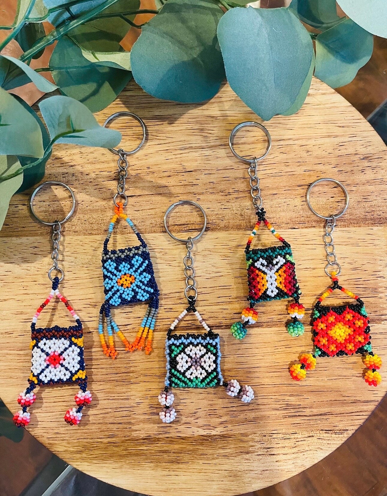 Huichol Keychain, Handmade Keychain, Huichol Mini Purse Keychain, Purse ...