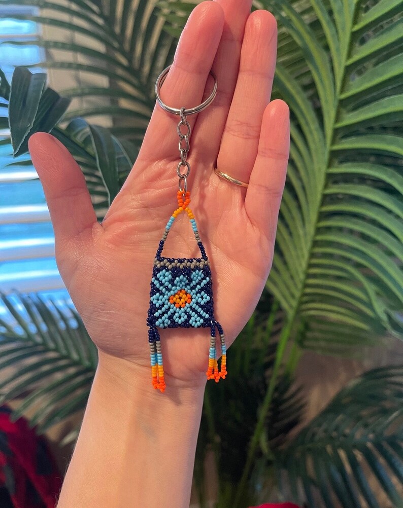 Huichol Keychain, Handmade Keychain, Huichol Mini Purse Keychain, Purse ...