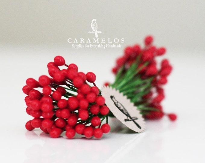 36 Mini Double Ended Stems of Holly Berries Stamen Pips - Etsy