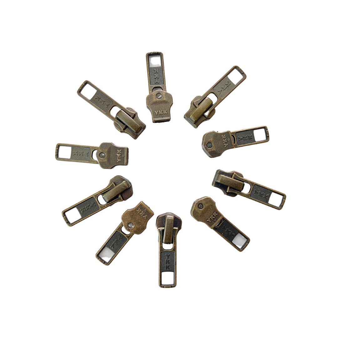 YKK #5 Zipper Pull Automatic Lock Antique Brass, 20 Pieces, Made in USA ...