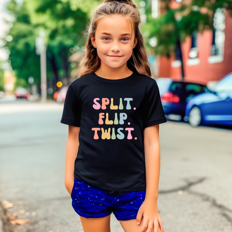 Girl's Split Flip Twist Gymnastics T-shirt, Gymnastics T-shirts for Young Gymnasts, Girl's Cute ...