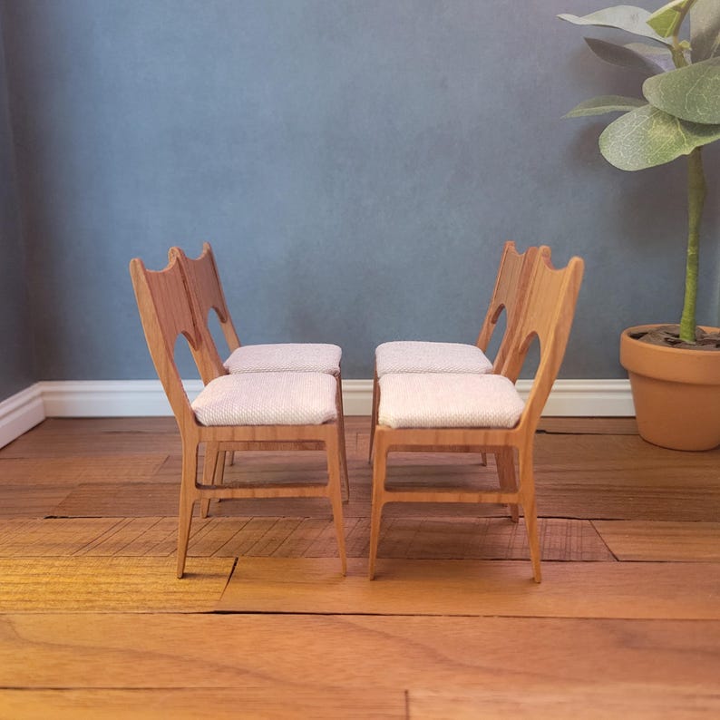 Set of 4 Miniature Mid Century Modern Chairs, Dollhouse Furniture - Etsy