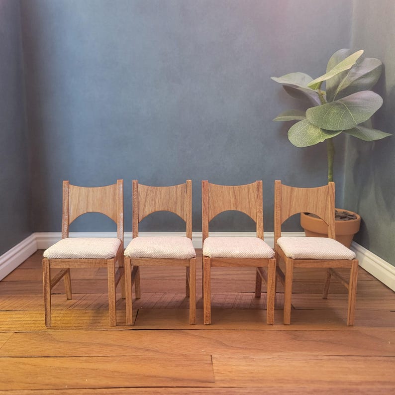 Set of 4 Miniature Mid Century Modern Chairs, Dollhouse Furniture - Etsy
