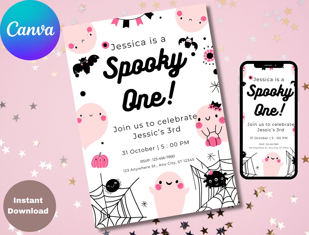 Halloween Pink Ghost Birthday Invitation Hey Boo Ghost Party ...