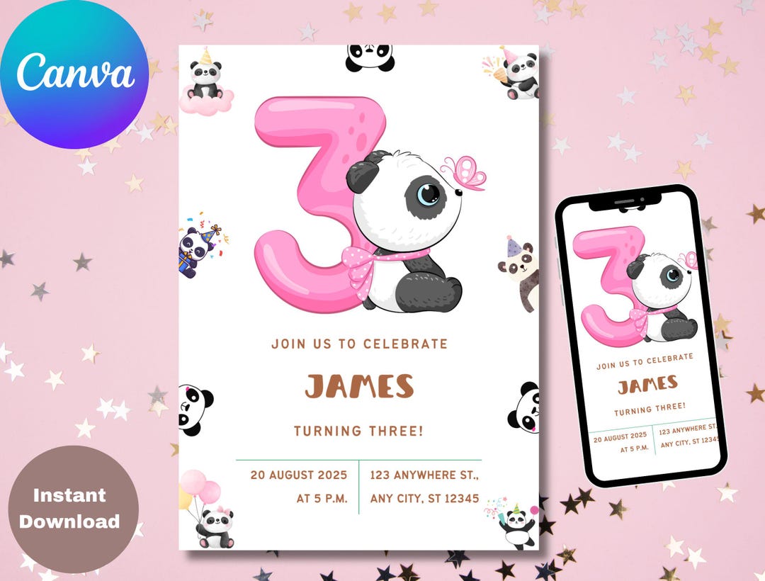 Editable Panda Birthday Invitation, Panda Birthday Invitation, Panda ...