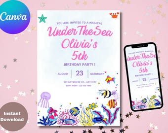 Under the Sea Birthday Invitation Template, Editable Ocean Animals ...