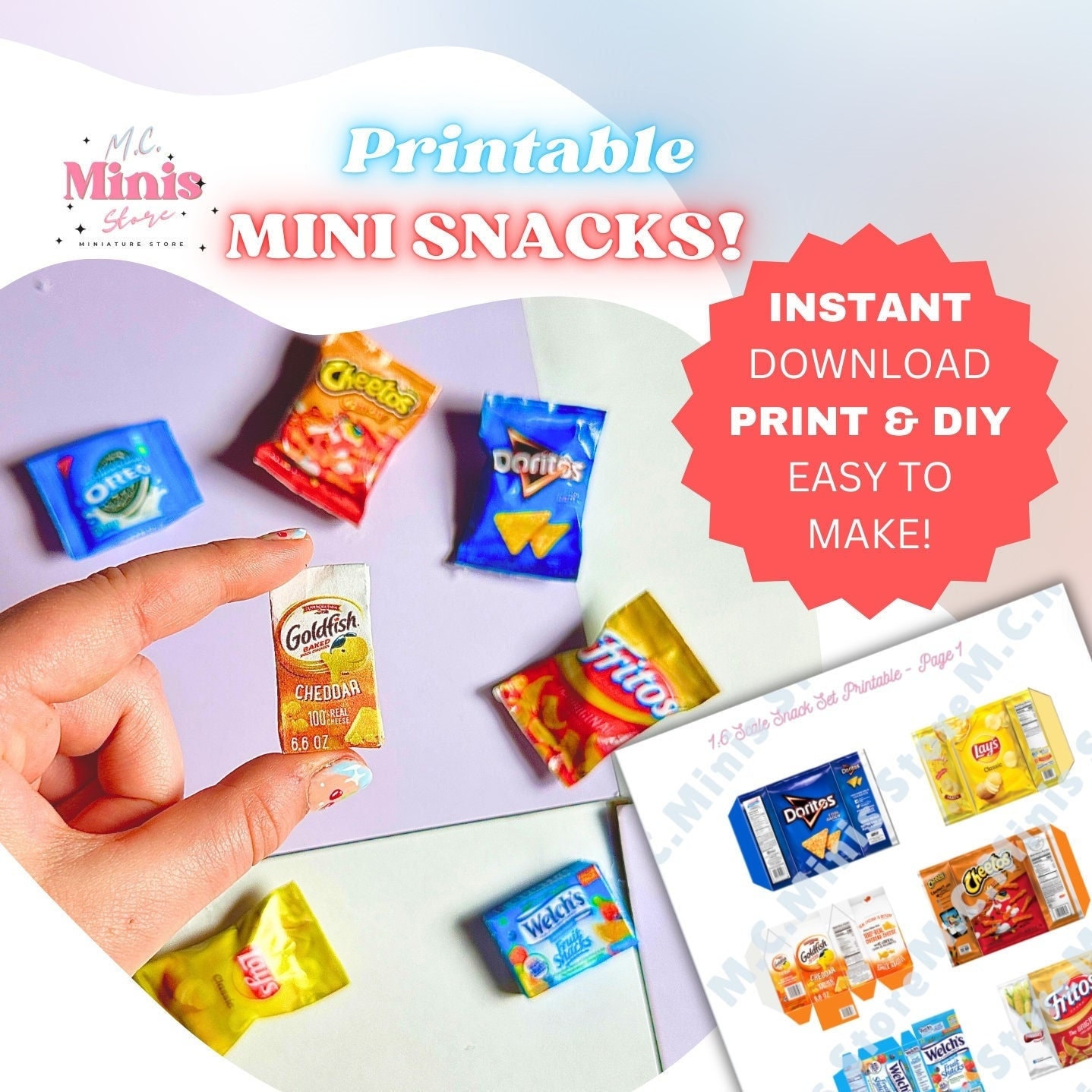 1:6 Scale PRINTABLE Snack Set | Miniature Printable Food | Mcsminis - Etsy