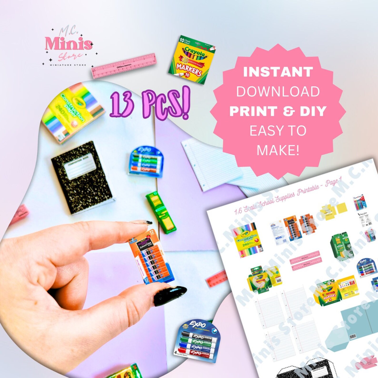 1:6 Scale PRINTABLE School Supplies! | Miniature Printable School ...