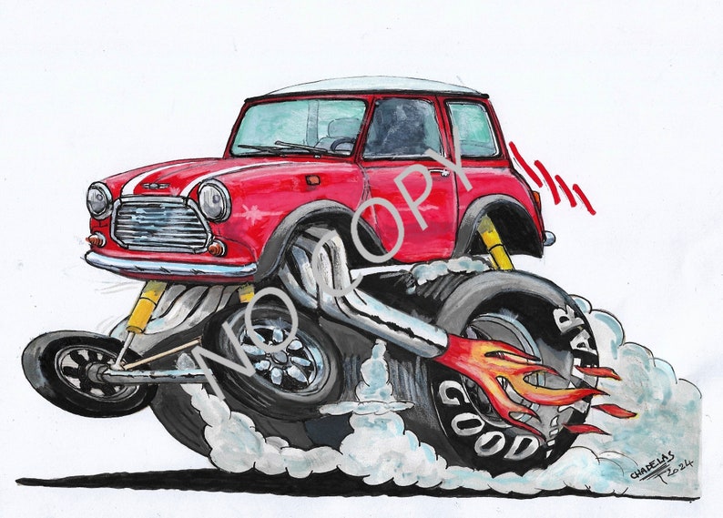 Dragster MINI COOPER Drawing Caricature - Etsy