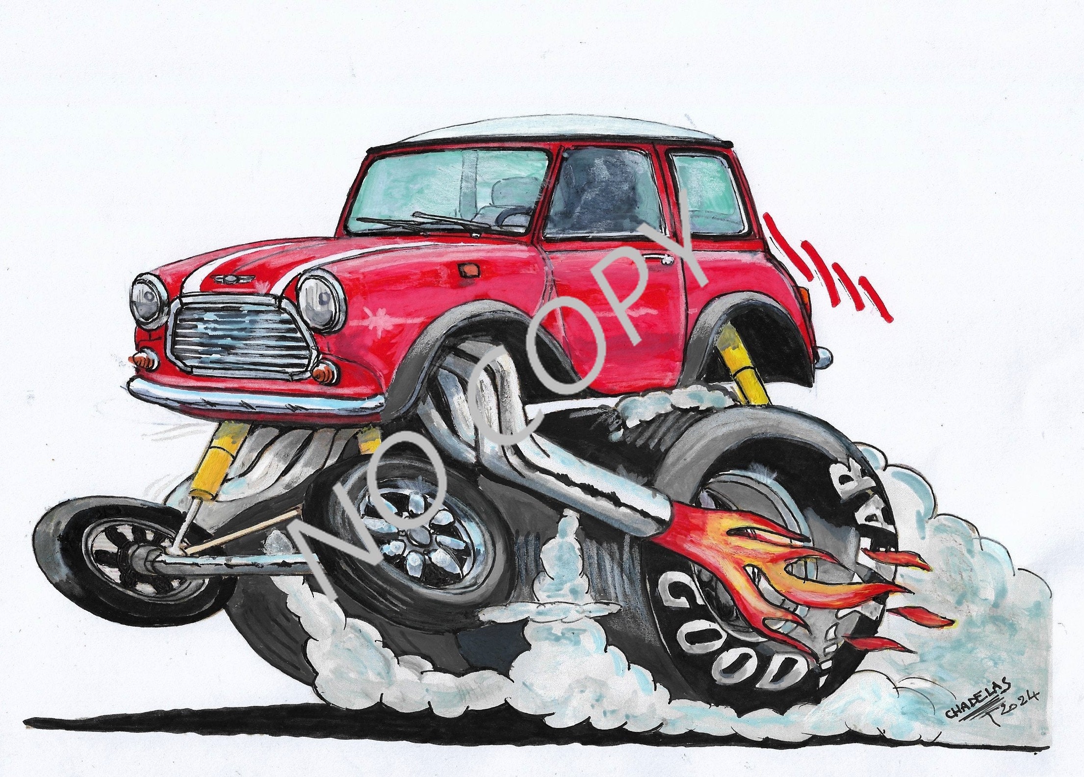 Dragster MINI COOPER Drawing Caricature - Etsy