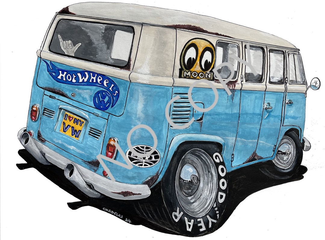 BLUE VW COMBI Caricature Drawing - Etsy